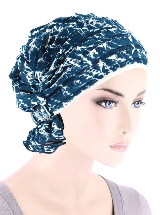 THE ABBEY CAP- Ruffle Teal Blue Abstract – WigsByDana.com